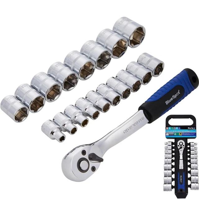BLUESPOT 19PC METRIC Socket 3/8" Drive Ratchet Shallow Sockets Set 6mm ...