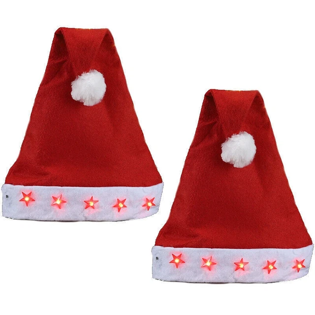 2XCHRISTMAS LIGHT UP LED Santa Claus Xmas Gift Cap Red White Flashing ...