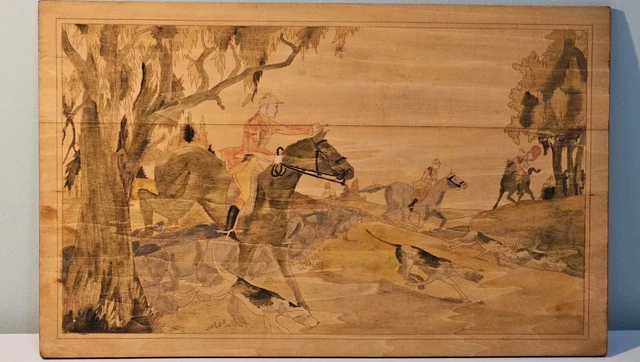 VINTAGE HARRY A Ungar Pyrography Horses And Hunting Dogs Painting On ...