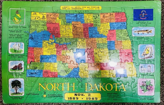 NORTH DAKOTA PUZZLE Map by Puzzlin' State Austin-Peirce 1988 Complete ...