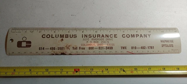 VINTAGE COLUMBUS OHIO Insurance Company Advertising Metal Ruler $27.42 ...