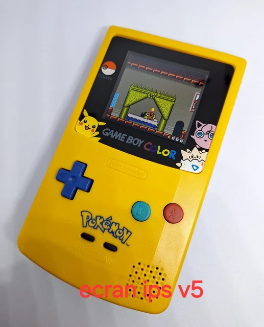 CONSOLE NINTENDO GAMEBOY Color pokemon pikachu écran ips v5 + 2 piles ...