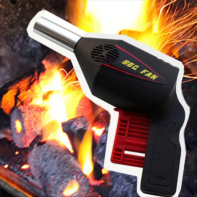 BBQ FLAME COAL Grill Fan Gun Bellows Barbecue Fire Air Blower Outdoor ...