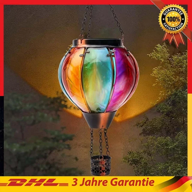 LED SOLAR HEISSLUFTBALLON Laterne Windlicht Lampion Solarleuchte ...