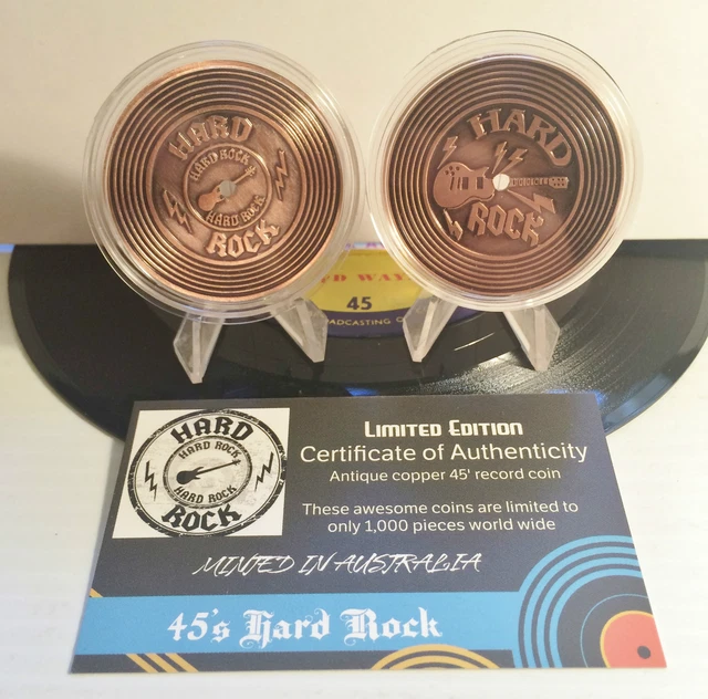 HARD ROCK 45'S Record Token 999.0 Pure Copper Bullion Coin, Rock/Roll ...