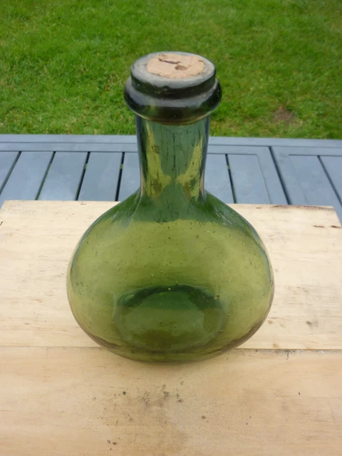 FLASQUE BOUTEILLE GOURDE plate ancienne verre soufflé pontil glass ...