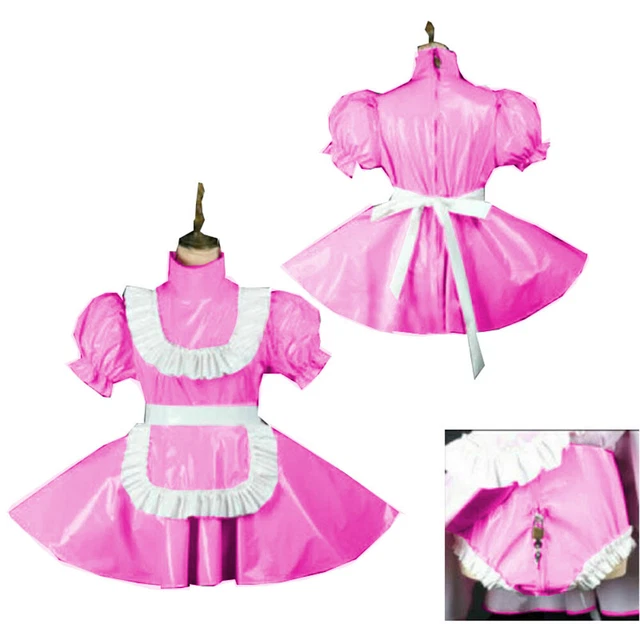 French Maid Sissy Sexy Girl Pink Pvc Lockable Dress Cosplay Costume