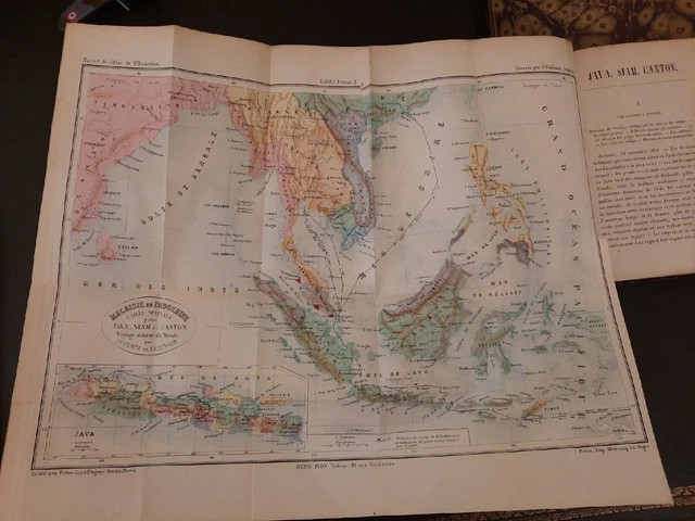 LIVRE ANCIEN, CARTE couleur, Asie, Java Siam Canton - Comte De Beauvoir ...