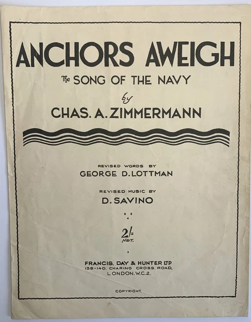 PRE WW2 ERA Sheet Music Anchors Aweigh The Song of the Navy 1929 (B1 ...