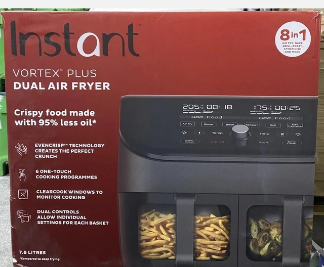 INSTANT VORTEX PLUS Air Fryer Clear Cook 7.6L Digital Black FREE NEXT ...