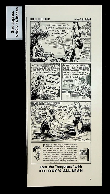 1939 KELLOGG'S ALL-BRAN Cereal Laxative Comic Woman Swim Vintage Print ...