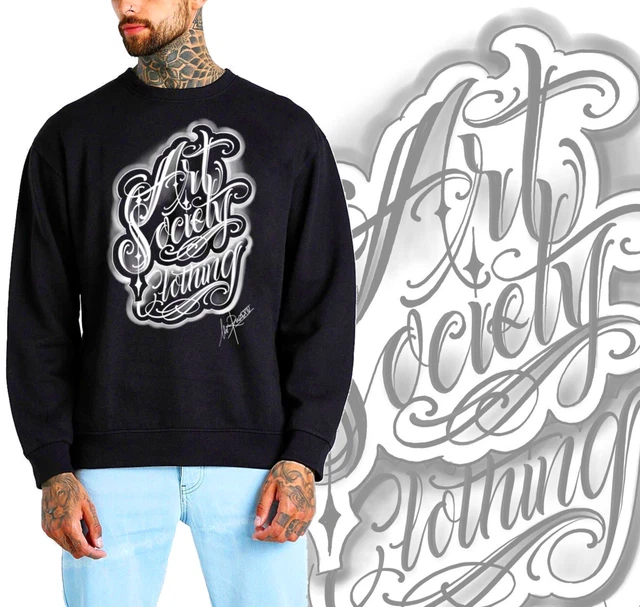 NEUF ART SOCIETY x Retro Kings Mr Ruca Texte Ras Pull Noir SMALL ...