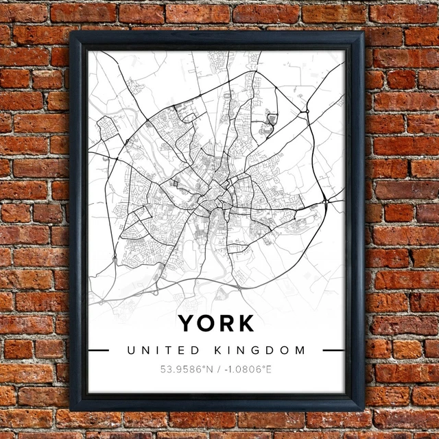 MAP OF YORK Poster Black and White Map Novelty Gift Framed Art Print £ ...