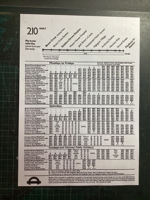 LONDON TRANSPORT BUS Stop Panel Timetable-Route 210 £0.99 - PicClick UK