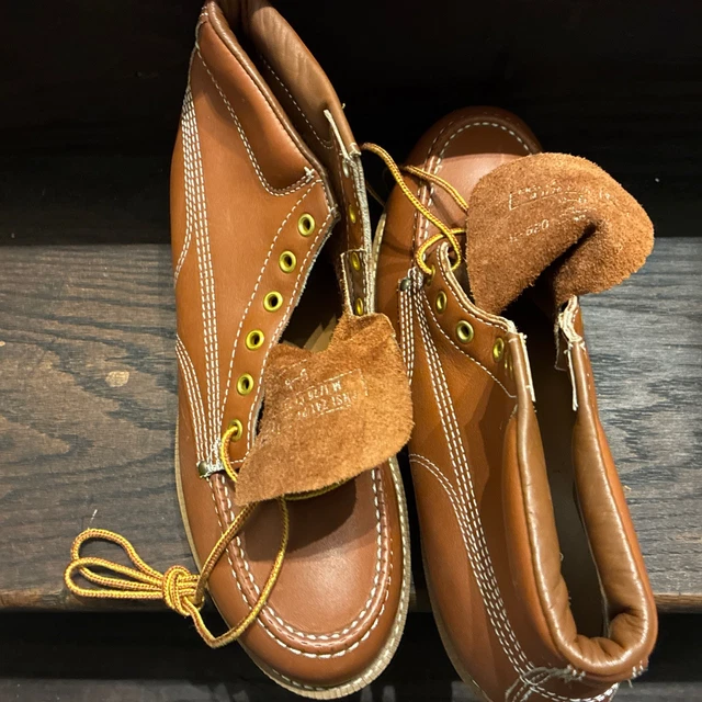 VINTAGE HY-TEST LEATHER Steel Moc Toe Work Boots Size 9 B USA Brown £60 ...
