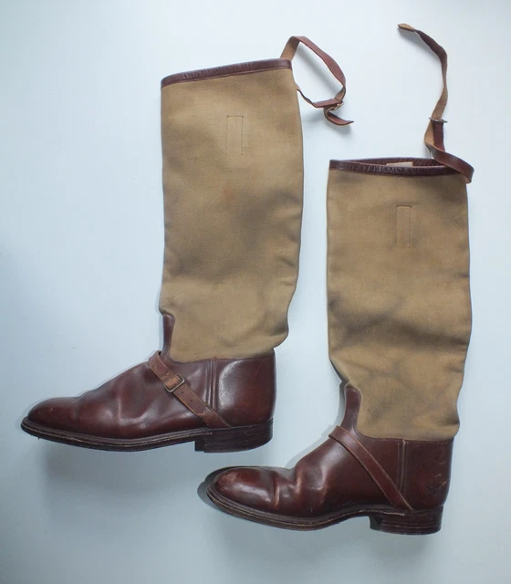WW1 BRITISH OFFICER Canvas and leather riding boots "Newmarket" Size 7 ...