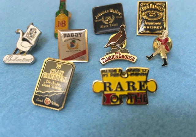 WHISKY DISTILLERY VINTAGE 9 Pin Badges J&B Rare, Famous Grouse ...