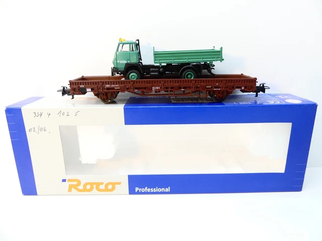 ROCO H0 47845 Flachwagen mit LKW, Schwarz Bau, DC, NEM, NEU in OVP ...