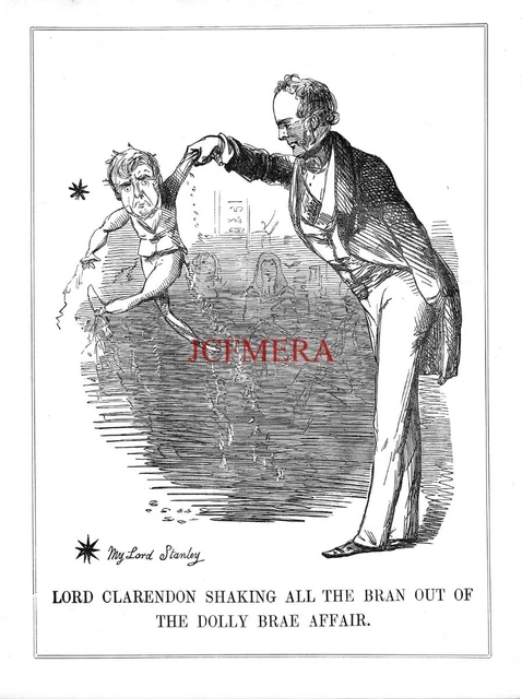 'LORD CLARENDON & the Dolly Brae Affair' Antique 1850 Punch Cartoon ...