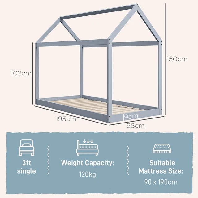 HOMCOM WOODEN SINGLE Bed Frame with Tree House Style Refurbished £99.99 ...