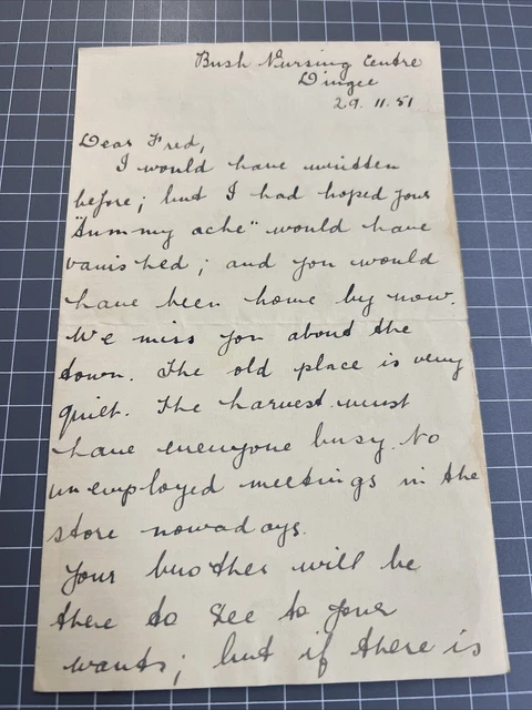 VINTAGE HANDWRITTEN LETTER Bush Nursing Centre Dingee Victoria 1951 $9. ...