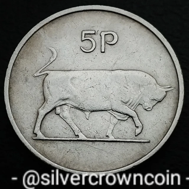 IRELAND EIRE 5 Pence 1971. KM#22. Five Cents coin. Irish Harp. Bull ...