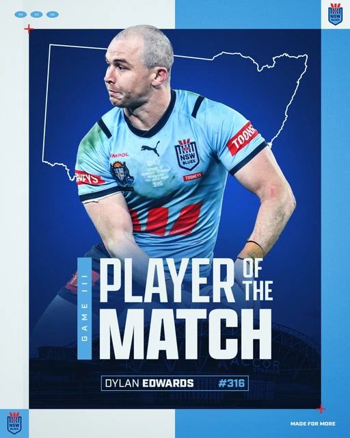 LAMINATED NSW BLUES 2024 State Of Origin Nrl Rugby Champion Player ...