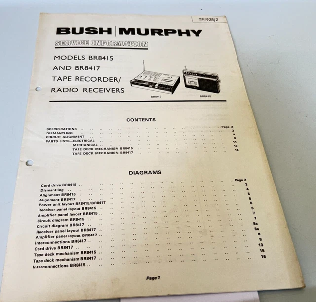 VINTAGE BUSH MURPHY Bush Model BR8415 Radio Receiver Service booklet 16 ...