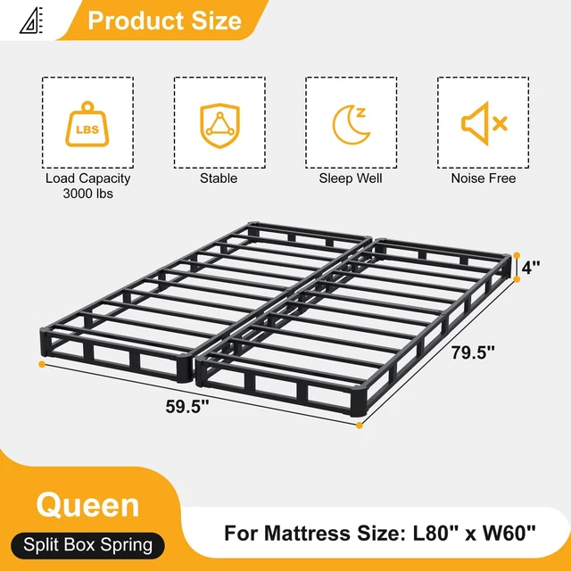 4 INCH SPLIT Queen Box Spring, Heavy Duty Metal Box Spring for Queen ...