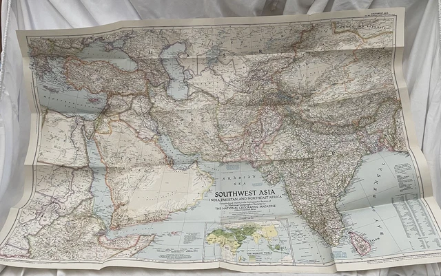 VINTAGE NATIONAL GEOGRAPHIC Map Southwest Asia June 1952 £8.00 ...