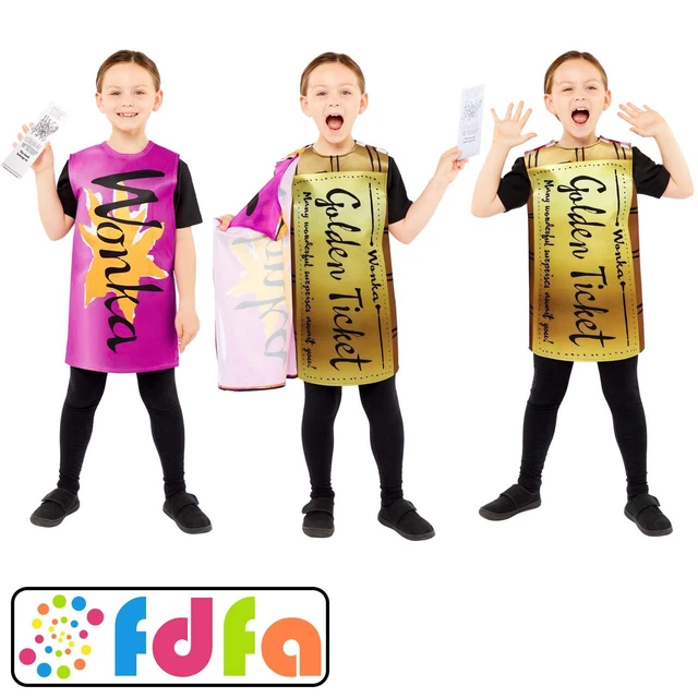 AMSCAN OFFICIAL ROALD Dahl Golden Ticket Wonka Bar Childs Fancy Dress ...
