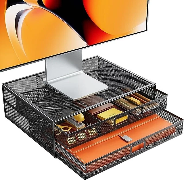 MONITOR STAND WITH Drawer, Monitor Stand, Monitor Riser Mesh Metal ...