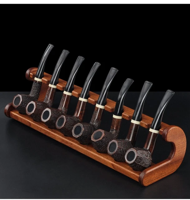 SAPELE WOODEN TOBACCO Pipe Stand Rack Holder Display for 8 Smoking ...