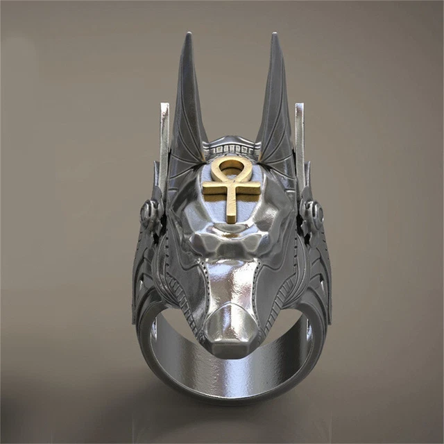 CLASSIC ANCIENT EGYPTIAN Pharaon Anubis God Wolf Head Ring Anniversary ...