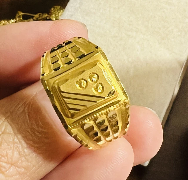 DUBAI 22K FINE 916 Saudi Real UAE Gold Mens Ring Size 11.5/12” 4g £399. ...