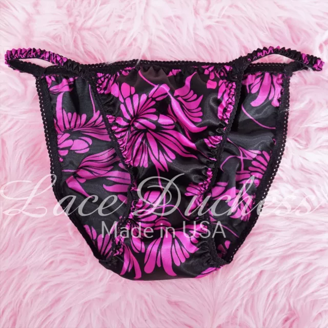 80s Style Satin Panties Sissy Duchess Cut Floral Pink Black Ladies