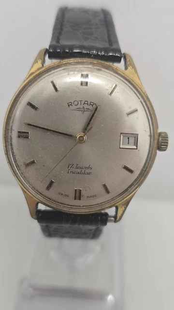 VINTAGE ROTARY 17 Jewels Incabloc Watch - Swiss Made, Date Display £9. ...