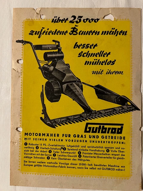 PROSPEKT / FALTBLATT vom GUTBROD Motormäher, sehr selten, ca. 1949 ...