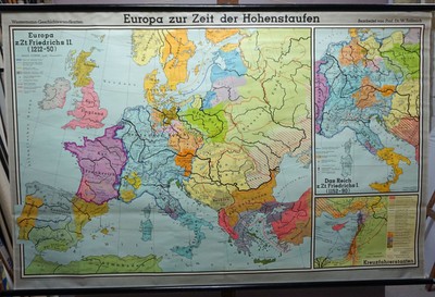 VINTAGE HISTORY MAP Europe 1212-1250 Hohenstaufen wall chart £133.83 ...