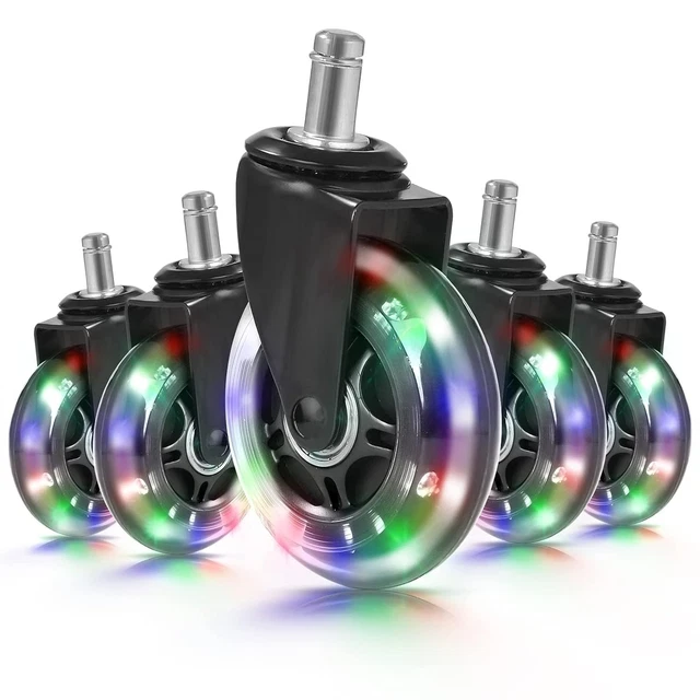 5 PCS RGB Color Changing Gaming Chair Casters Rubber Universal Hardwood ...