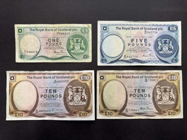 RARE ROYAL BANK Of Scotland PLC Pounds Banknote Set (4) LOT: 0211-955 £ ...