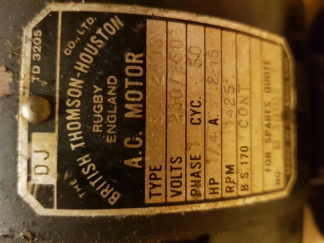 VINTAGE BRITISH Thomson Houston Ac Motor Bs2406 £30.00 - PicClick UK