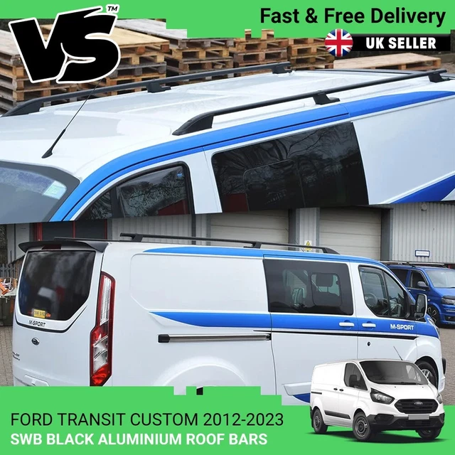 FITS FORD TRANSIT Custom 12-23 Swb Black Aluminium Sport Roof Bars ...