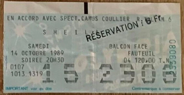 SHEILA - TICKET concert n° 15 2306 - Olympia Paris - Samedi 14 Octobre ...