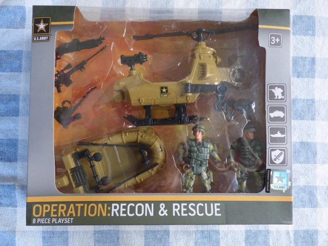 U.S. ARMY OPERATION Recon And Rescue 8 Piece Playset Helicopter & Raft ...