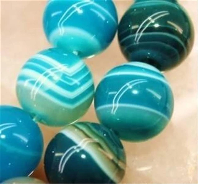 NATURAL 10MM BLUE Stripe Agate Onyx Gemstone Round Loose Beads 15'' EUR ...