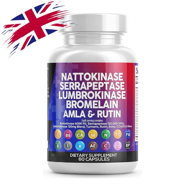 NATTOKINASE 4000 FU Serrapeptase 120000 SPU Lumbrokinase Enzyme ...
