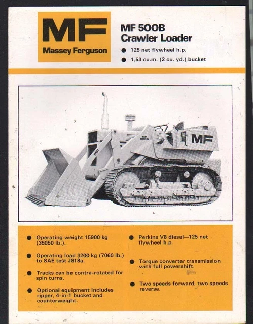 MASSEY FERGUSON &MF 500B" Crawler Loader Shovel Brochure Leaflet £6.00 - PicClick UK