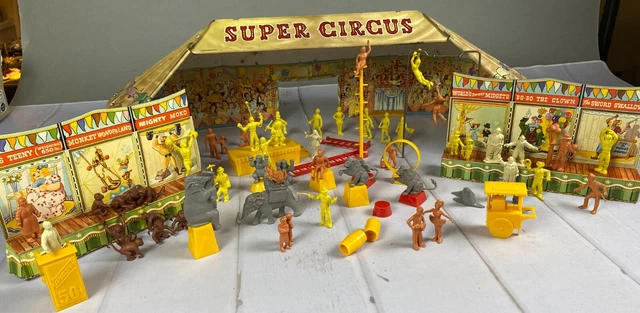 VINTAGE MARX TIN Litho Super Circus Play Set w/Many Figurines & Side ...