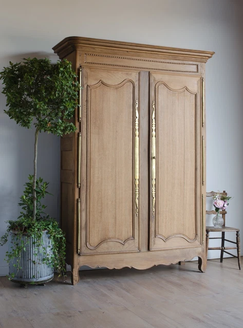 ANTIQUE FRENCH OAK Knockdown Armoire Linen Press Cupboard Cabinet with ...